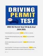 DMV NC Permit Test/ 44 Qs & Ans/ 2024-2025. - DocMerit