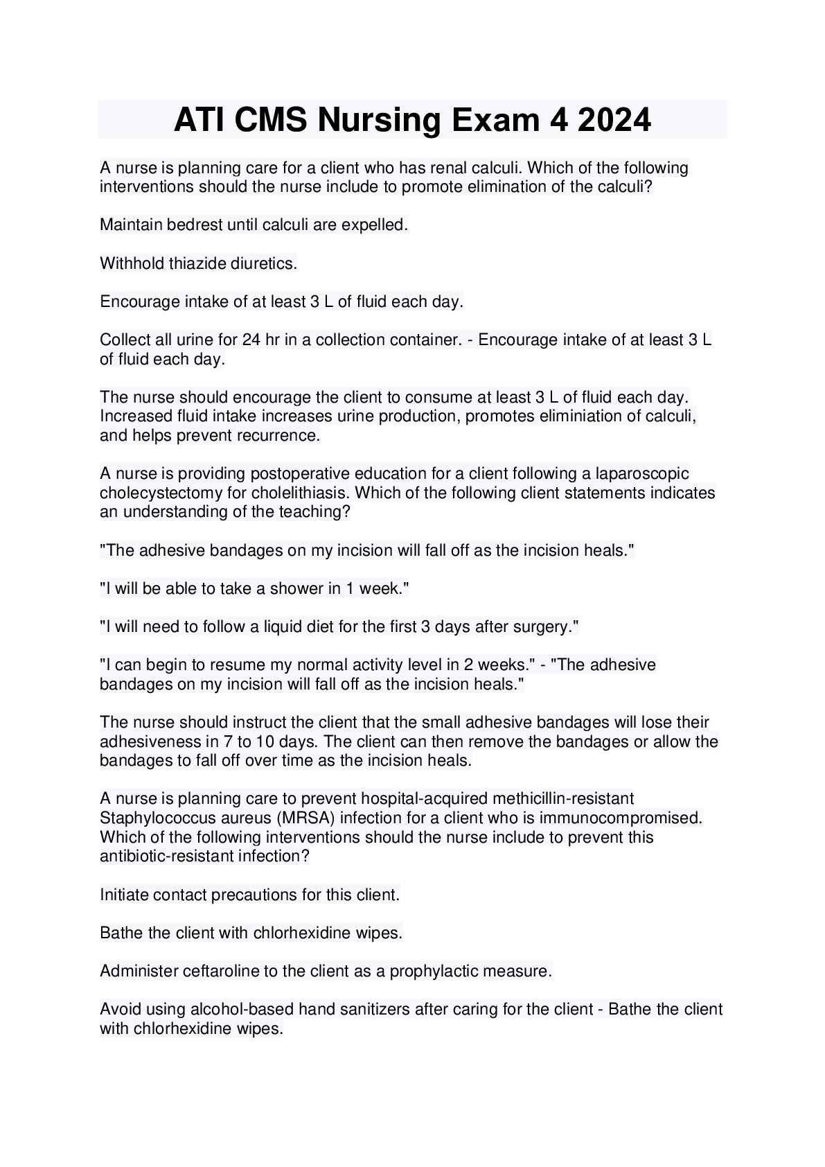 ATI CMS Exams 2024 - DocMerit