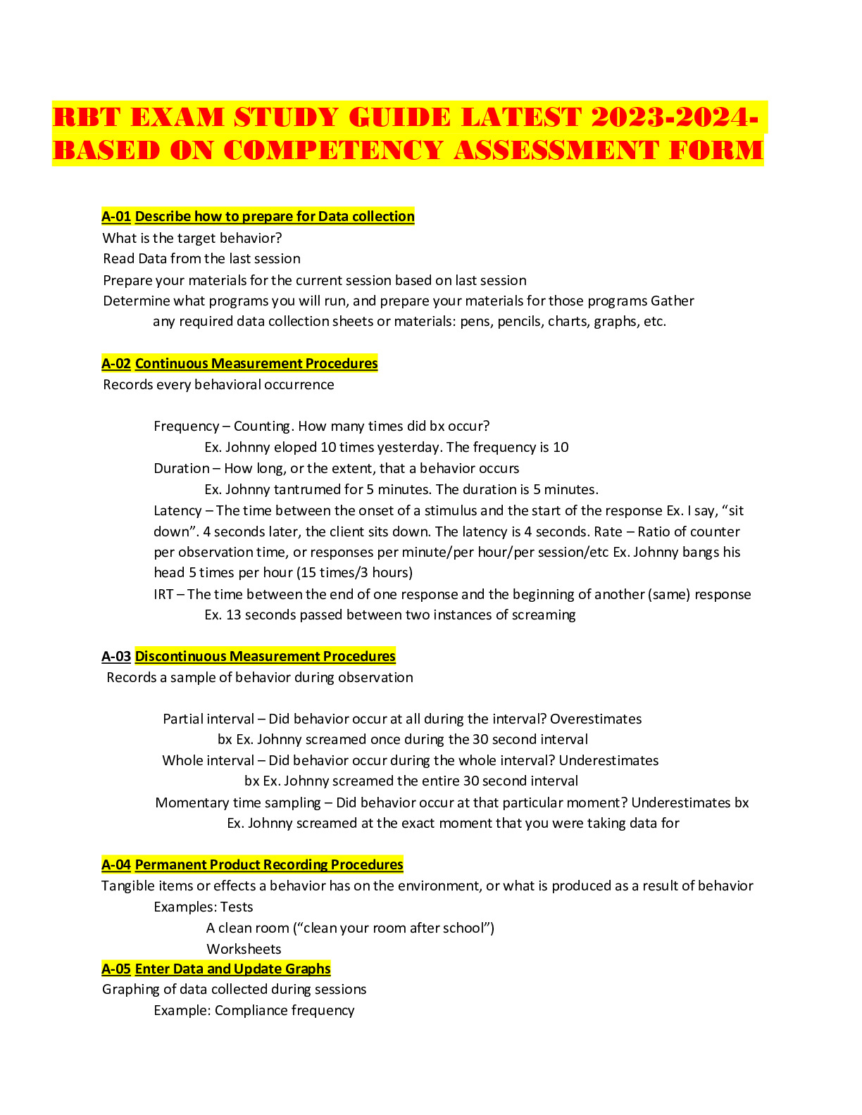 RBT EXAM STUDY GUIDE LATEST 2023-2024- BASED ON COMPETENCY ASSESSMENT ...