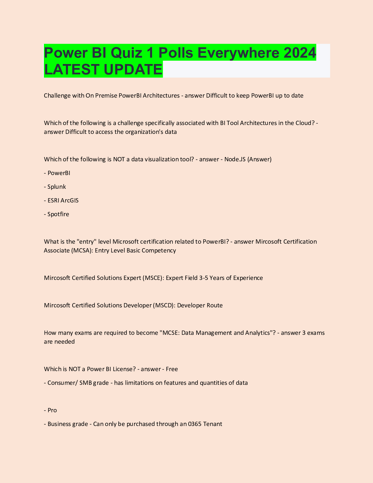 Power BI Quiz 1 Polls Everywhere 2024 LATEST UPDATE - DocMerit