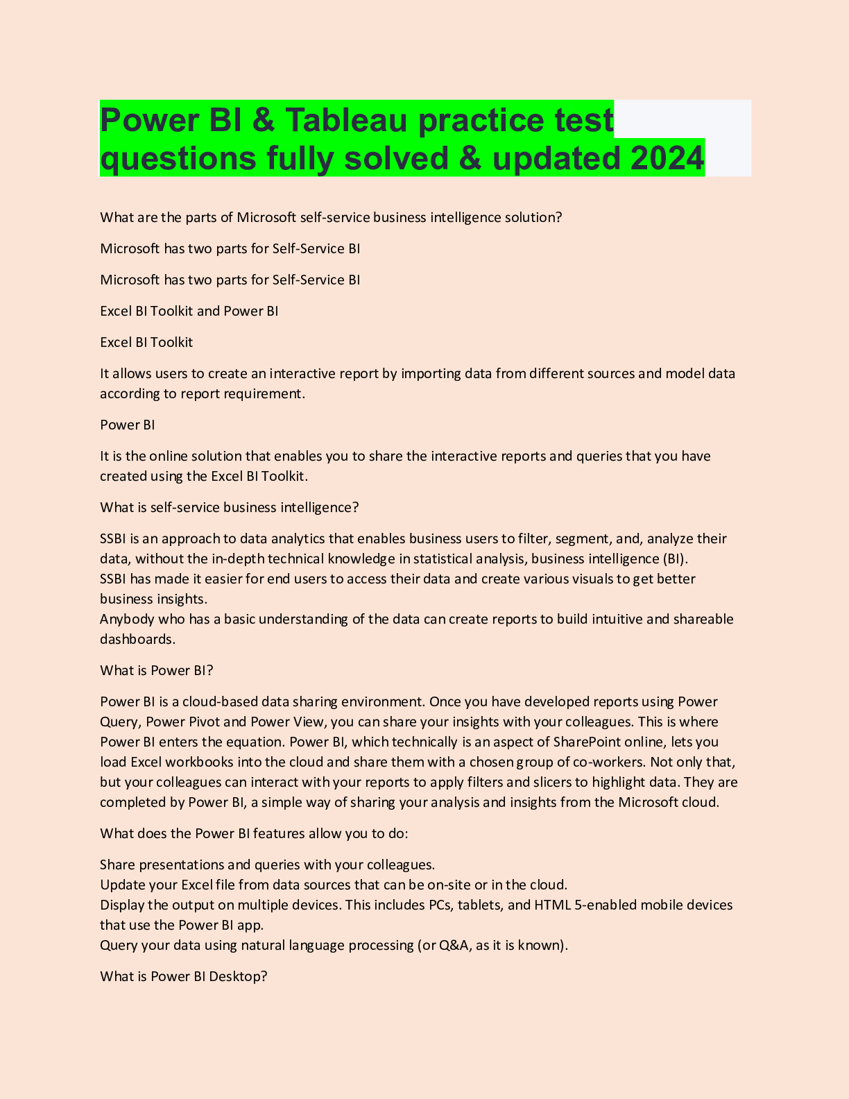 POWER BI EXAM –MODULE 3 –MODEL DATA WITH POWER BI |2024 QUESTIONS AND ...