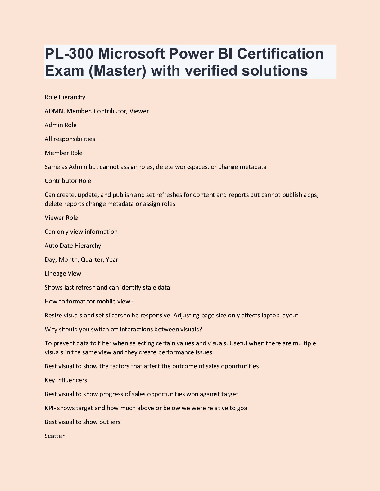 PL-300 MIcrosoft Power BI Certificate Exam with complete solutions 2024 ...