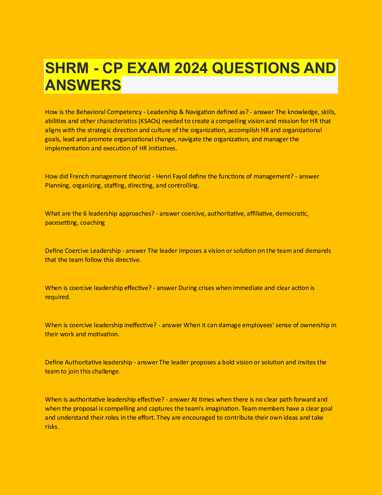 SHRM - CP EXAM 2024 QUESTIONS AND ANSWERS - DocMerit