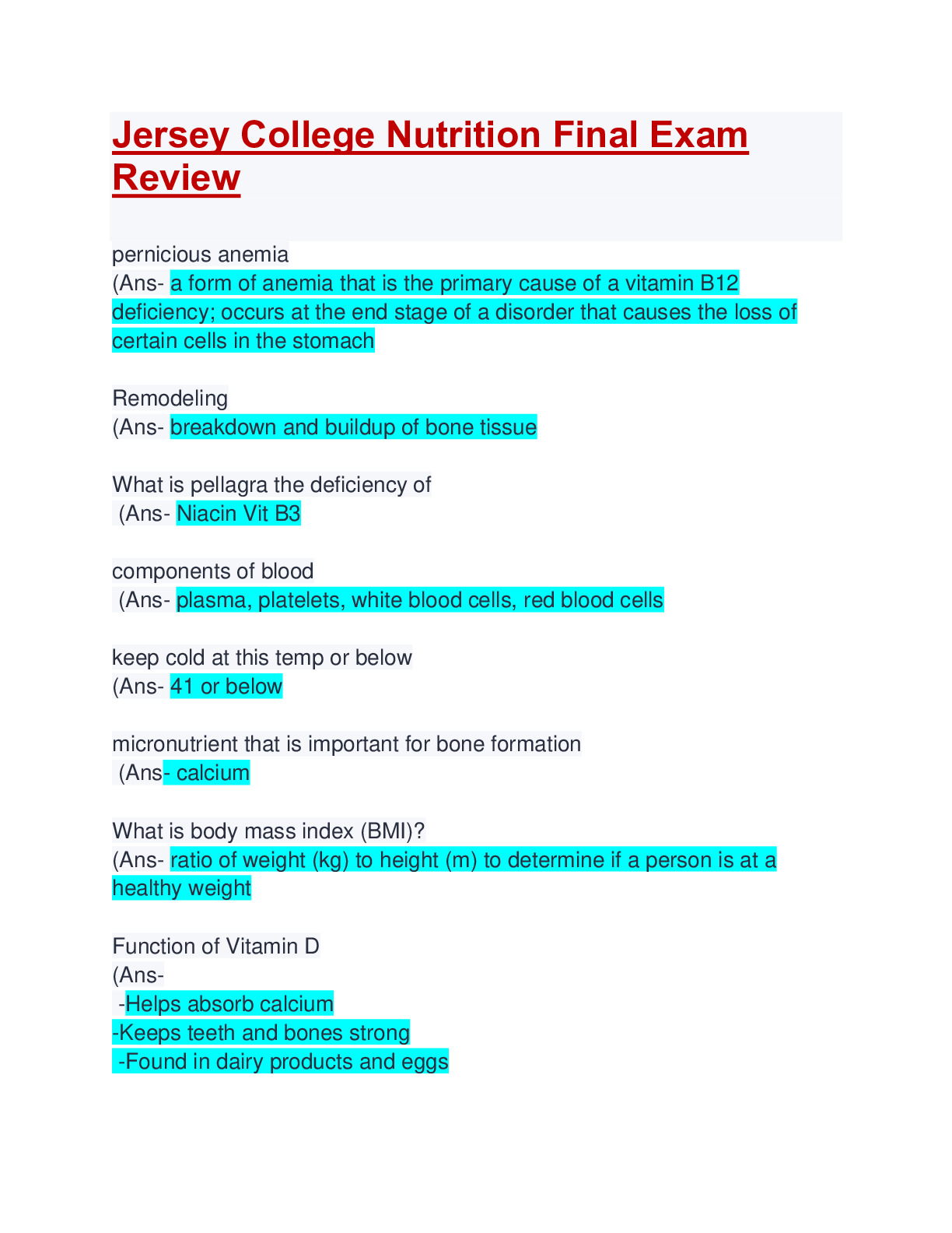Nutrition Exam 1: Chapters 1-6: Questions & Answers: Guaranteed A+ ...