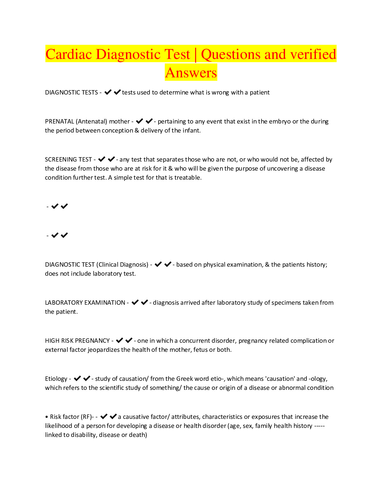 Cardiac Disease (Cardiology) Questions And Answers 100% Correct 2023 ...