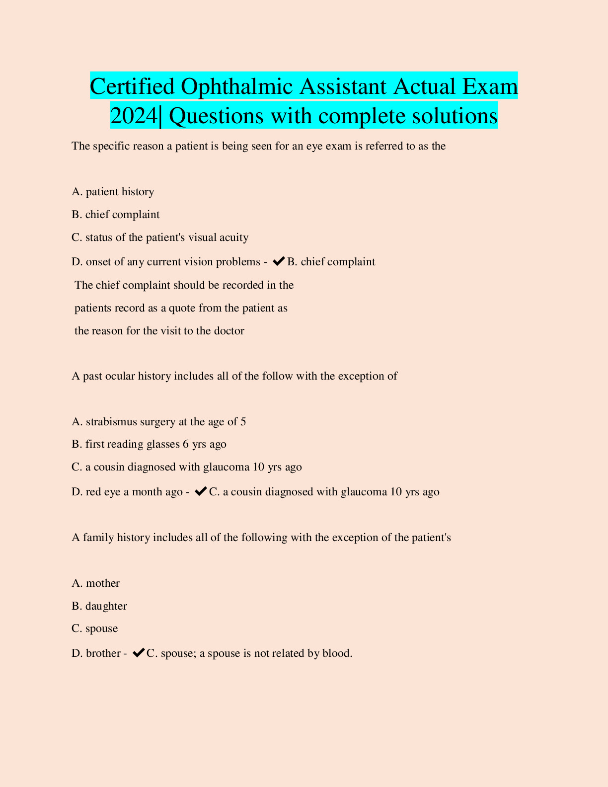 Certified Ophthalmic Assistant Actual Exam 2024| Questions with ...