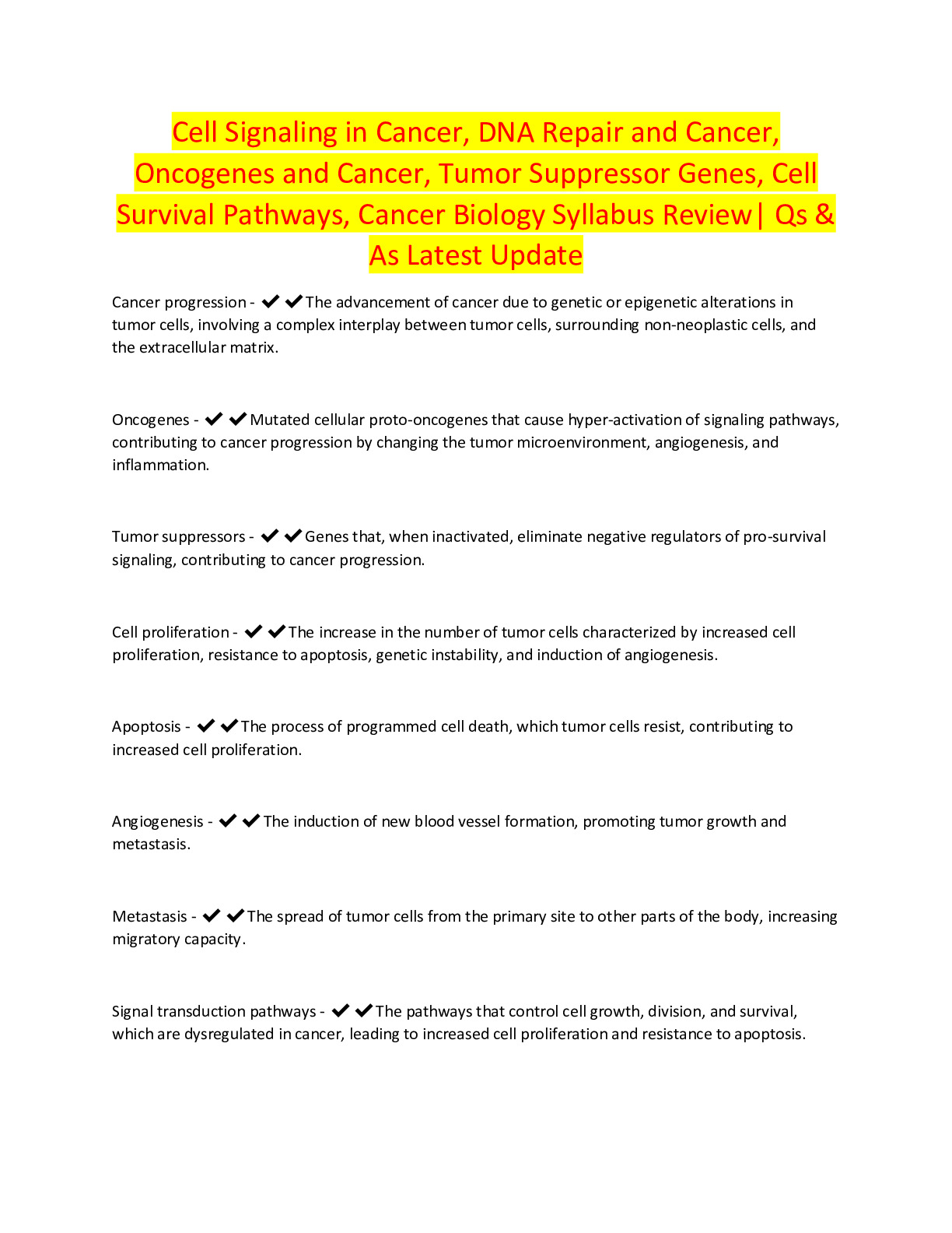 Cell Signaling in Cancer, DNA Repair and Cancer, Oncogenes and Cancer ...