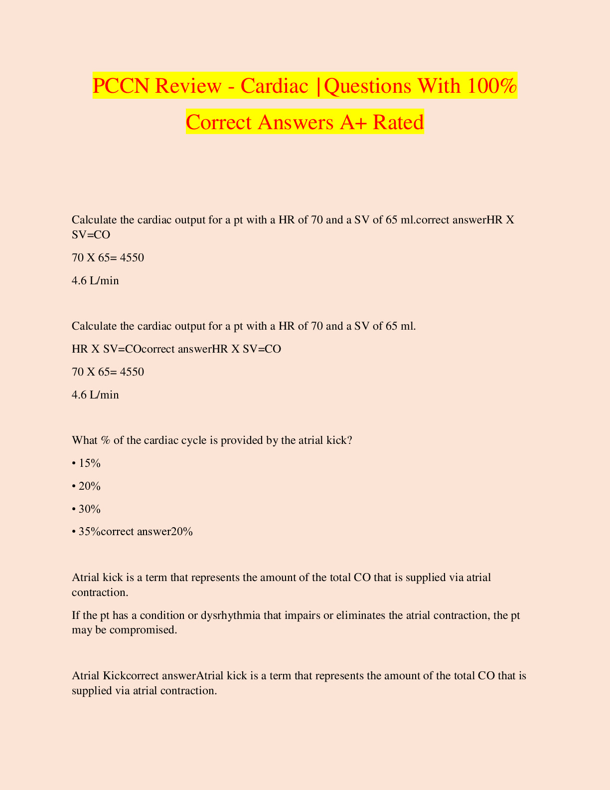 PCCN Review Cardiac Exam 238 Questions with Verified Answers,100% ...