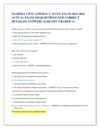 FLORIDA CIVIC LITERACY (FCLE) EXAM 2025-2026 ACTUAL EXAM 250 QUESTIONS ...