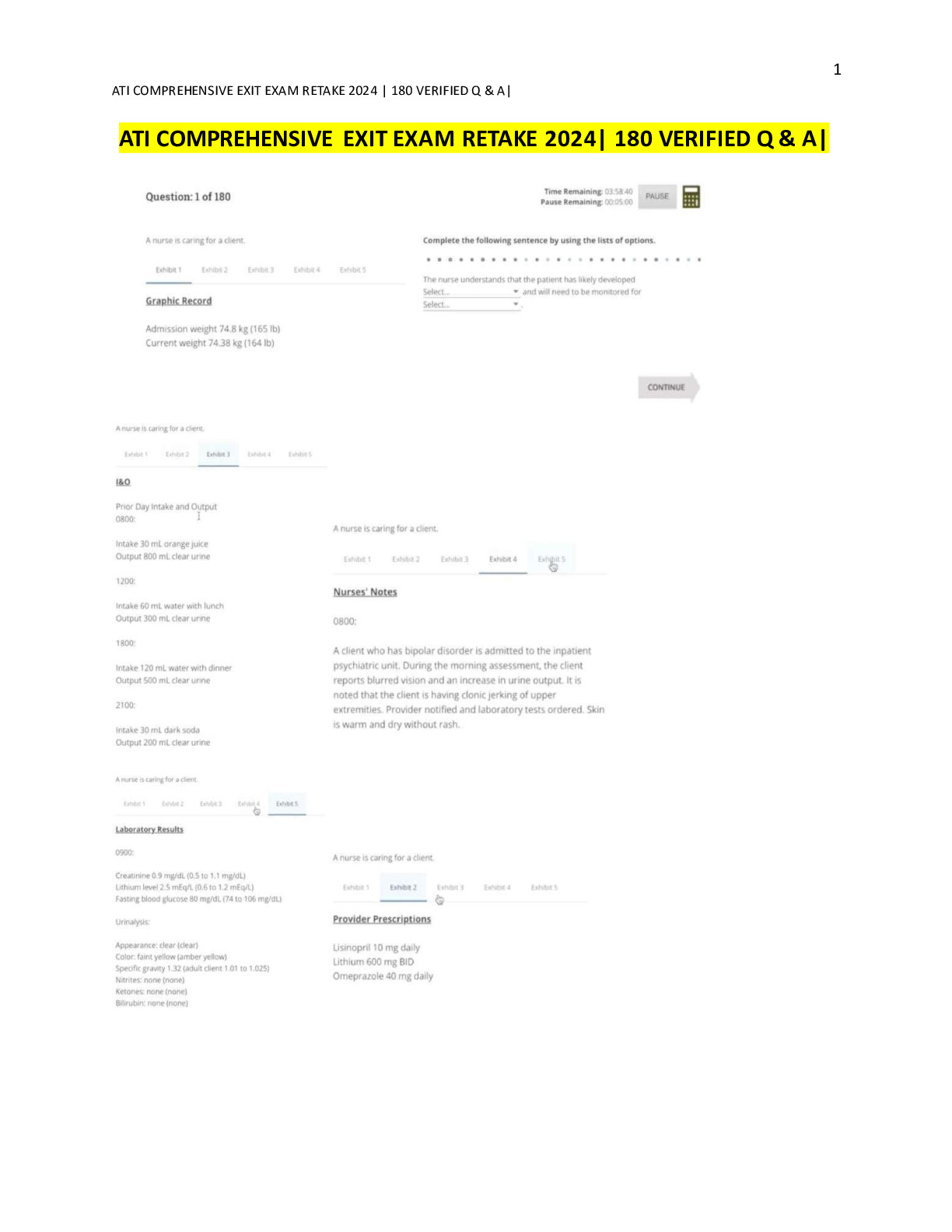 ATI RN COMPREHENSIVE PREDICTOR RETAKE NEWEST 2024-2025 ACTUAL TEST 180 ...