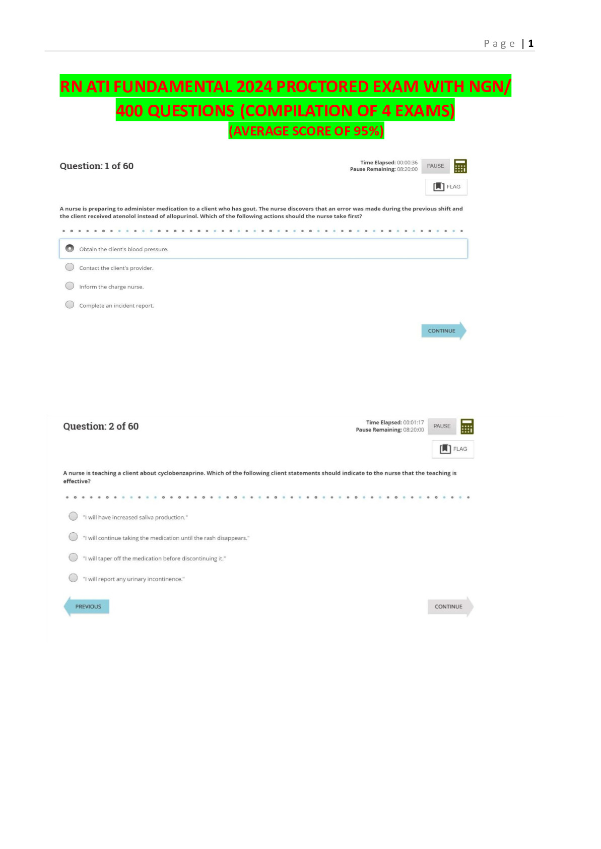 ATI RN FUNDAMENTALS PROCTORED EXAM 2024 NEWEST EXAM 2 VERSIONS (VERSION A AND B) COMPLETE 140 ...