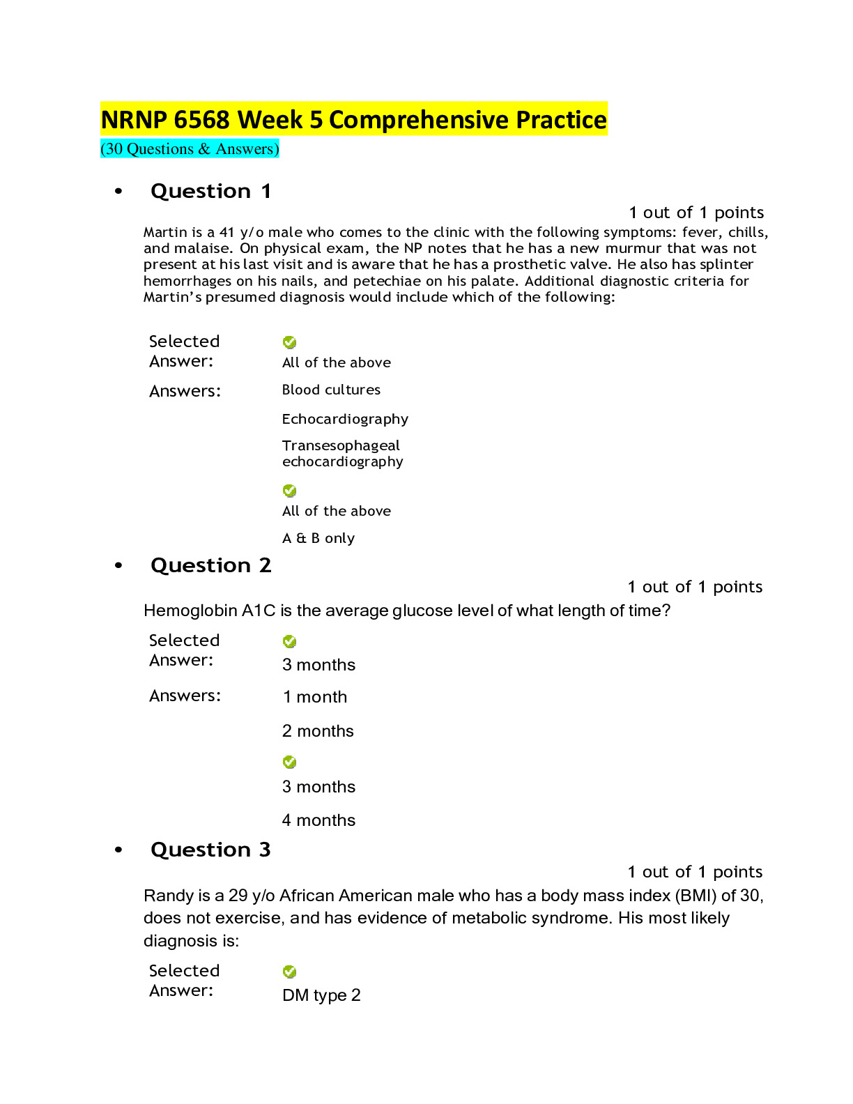 NRNP 6568 WEEK 5,7,8 COMPREHENSICE PRACTICE QUESTIONS WITH ANSWERS(30 Q ...