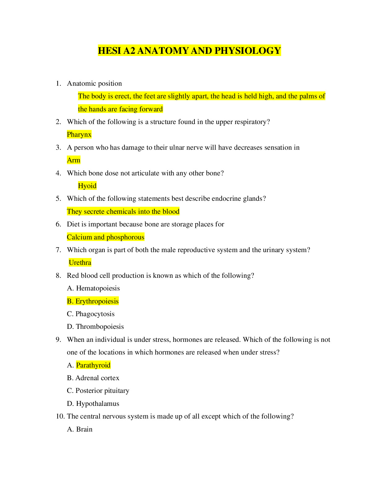 HESI ANATOMY & PHYSIOLOGY BUNDLE QUESTIONS & ANSWERS(NEW, 2024) - DocMerit