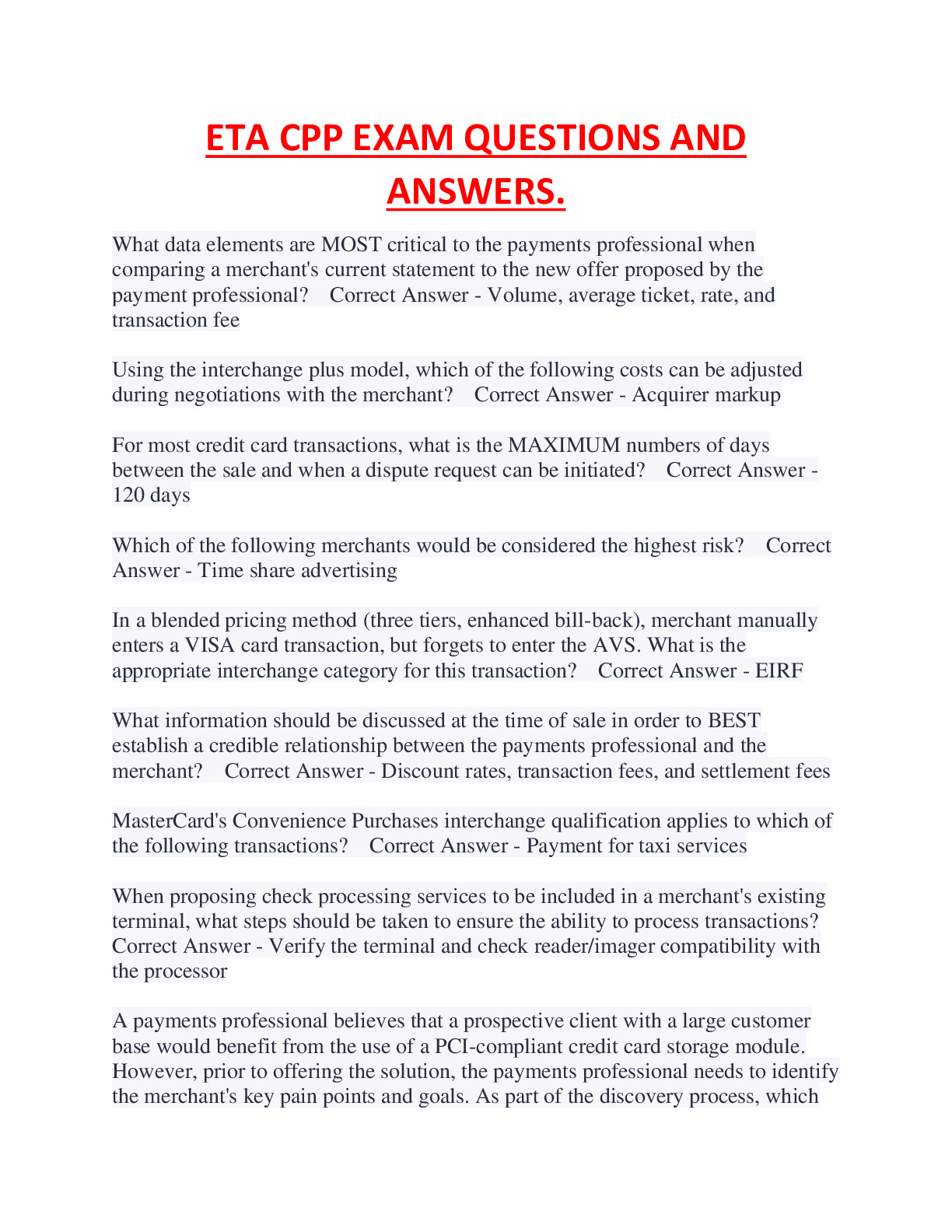 ETA CPP EXAM WITH ANSWERS 2023-2024 - DocMerit