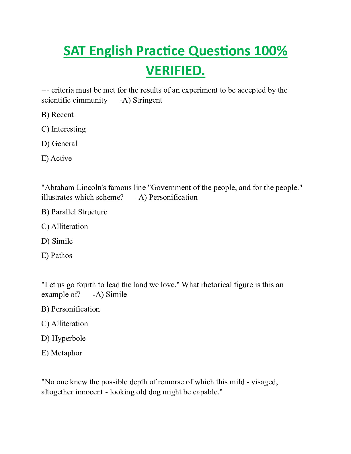 SAT English Practice Questions Answers 2023/2024 - DocMerit