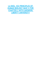 LU BIOL 102 PRINCIPLES OF HUMAN BIOLOGY QUIZ 2 FOR CHAPTER 2 WITH ...