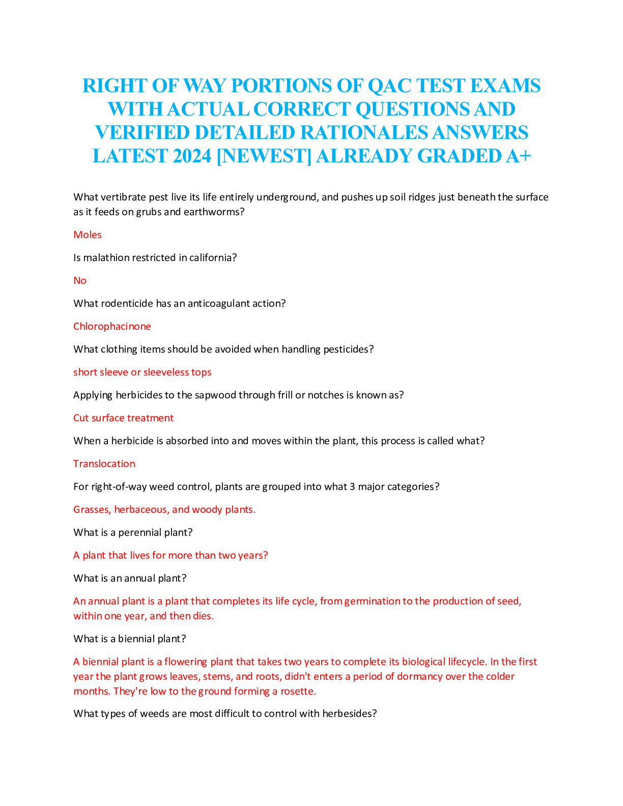 RIGHT OF WAY PORTIONS OF QAC TEST EXAMS - DocMerit