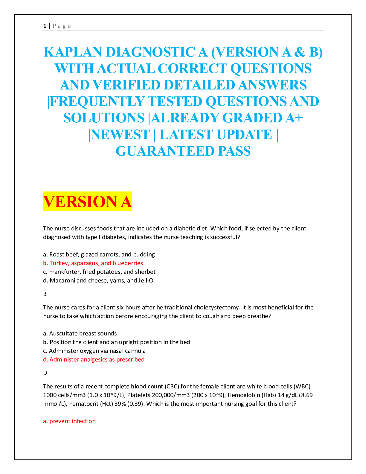 KAPLAN DIAGNOSTIC A - DocMerit