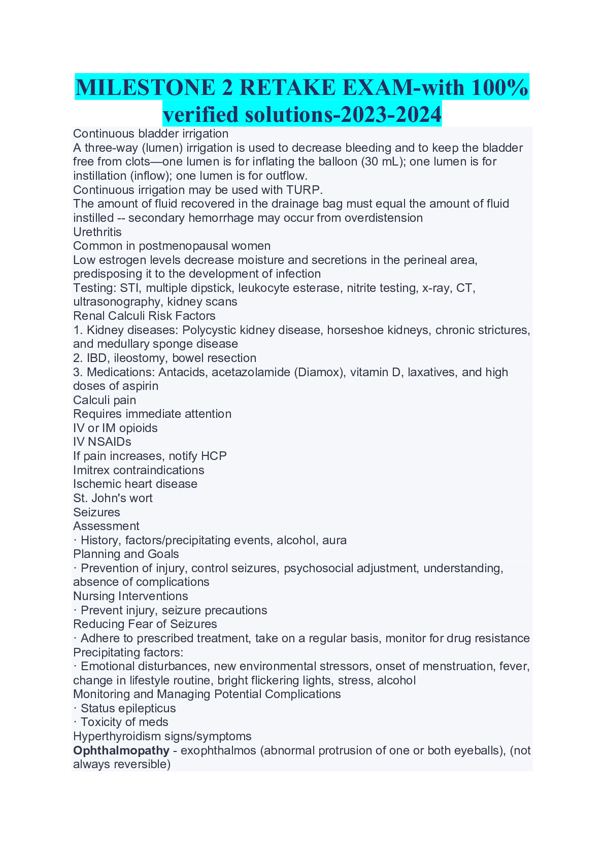 MILESTONE 2 RETAKE EXAM-with 100% verified solutions-2023-2024 - DocMerit