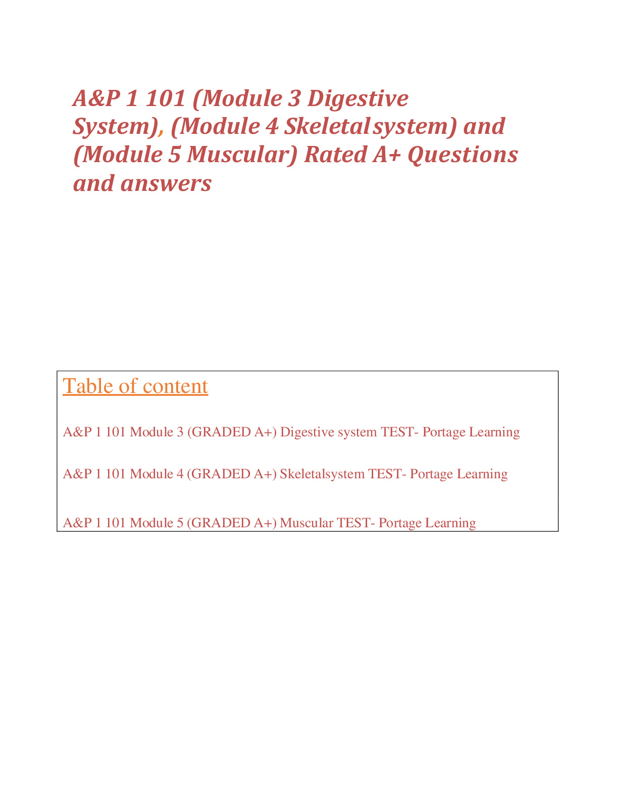 A&P 1 101 (Module 3 Digestive System), (Module 4 Skeletal system) and ...