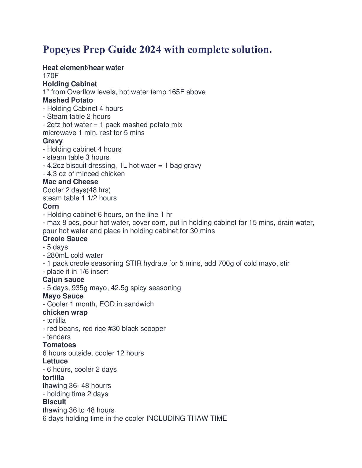 Popeyes Prep Guide 2024 with complete solution. - DocMerit