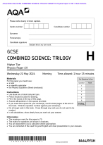 Actual 2024 AQA GCSE COMBINED SCIENCE: TRILOGY 8464/P/1H Physics Paper ...