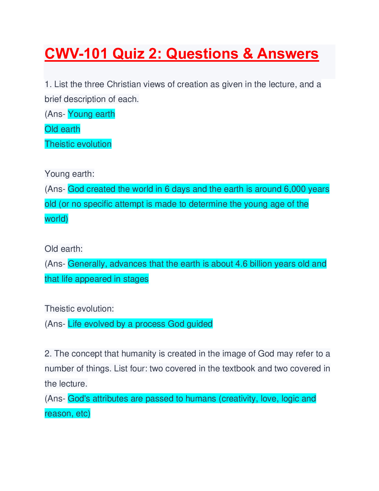 CWV-101 Quiz 2: Questions & Answers 2024 UPDATE - DocMerit