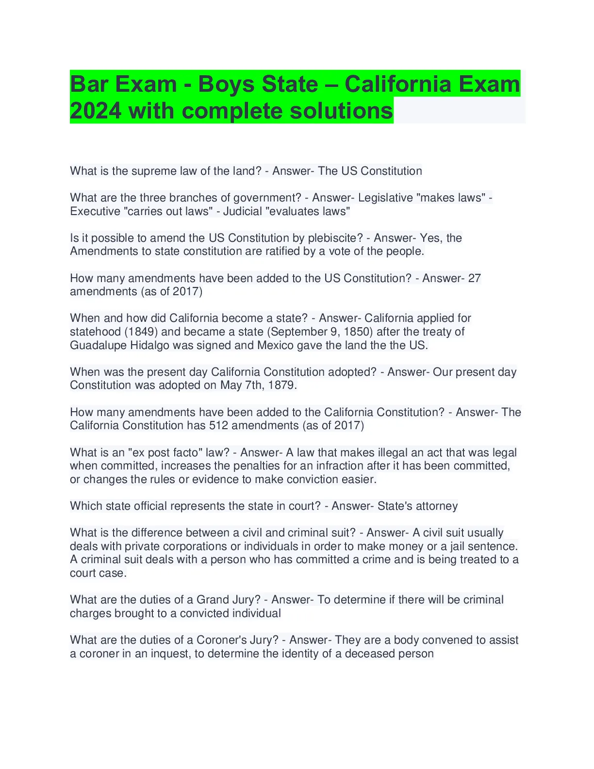 REMEDIAL LAW BAR EXAM QUESTIONS WITH ANSWERS 2024 - DocMerit