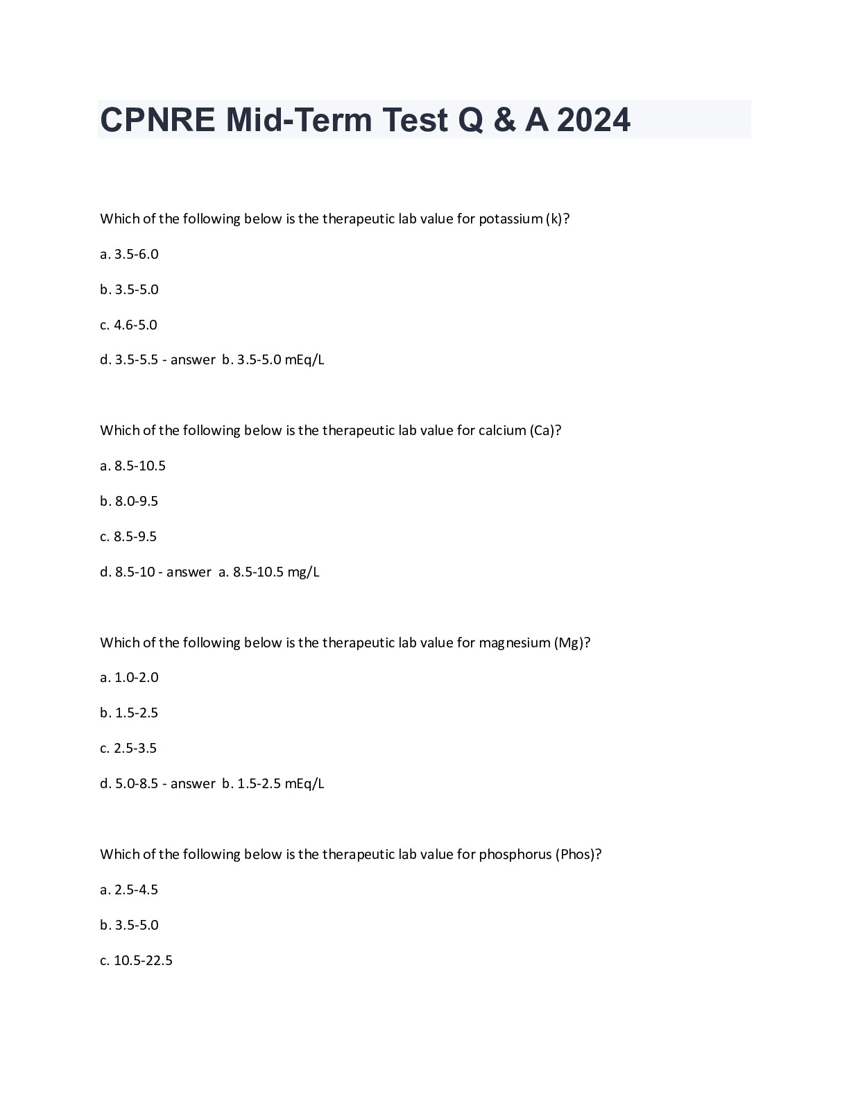 CPNRE Mid-Term Test Q & A 2024 - DocMerit