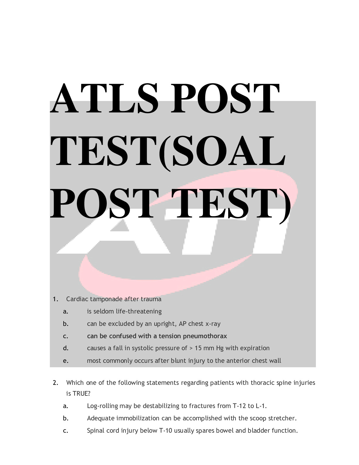 ATLS POST TEST MCQ With Answers - DocMerit